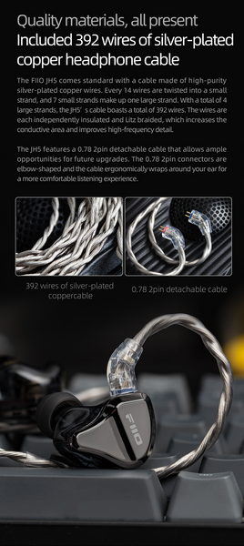 Fiio JH5 - 1 Dynamic + 4 BA Hybrid IEM, 10mm Carbon Based Dynamic Driv